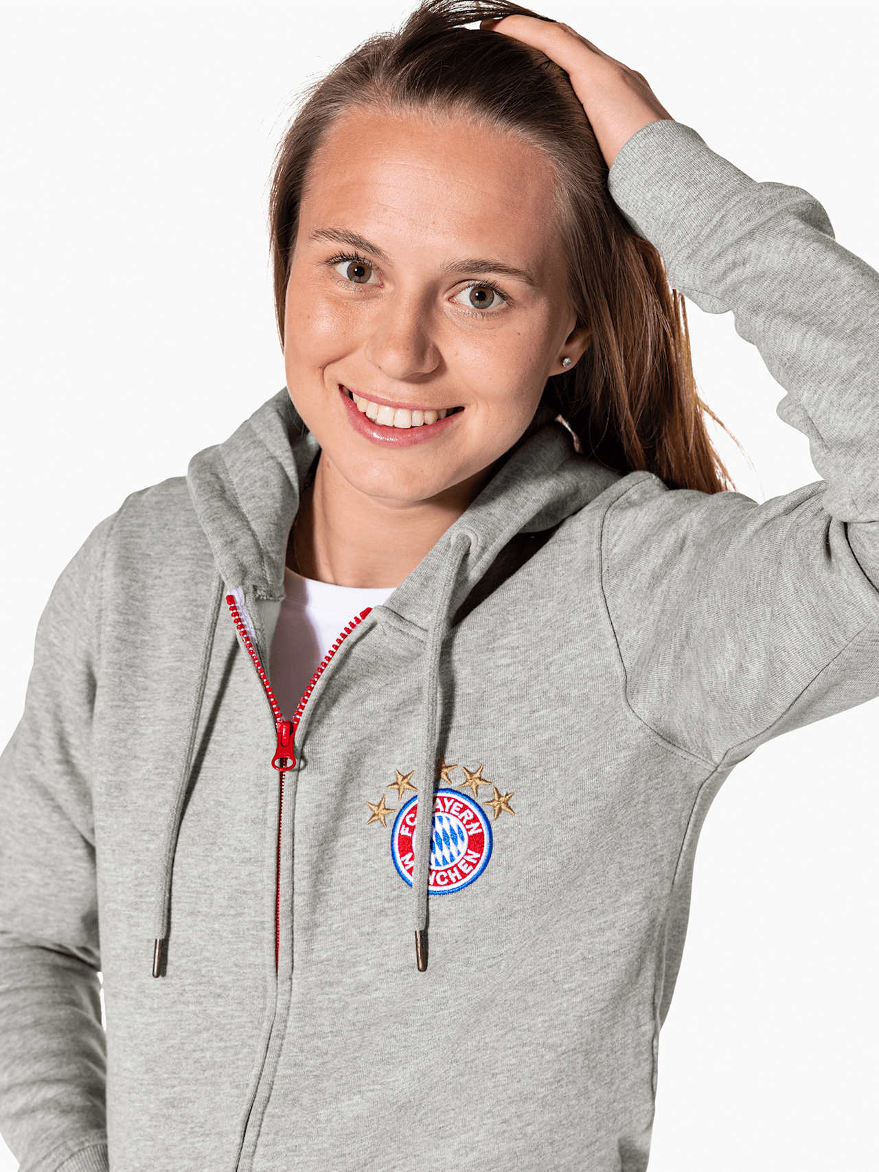 Women Zip hoodie with logo grey | Official FC Bayern Munich Store