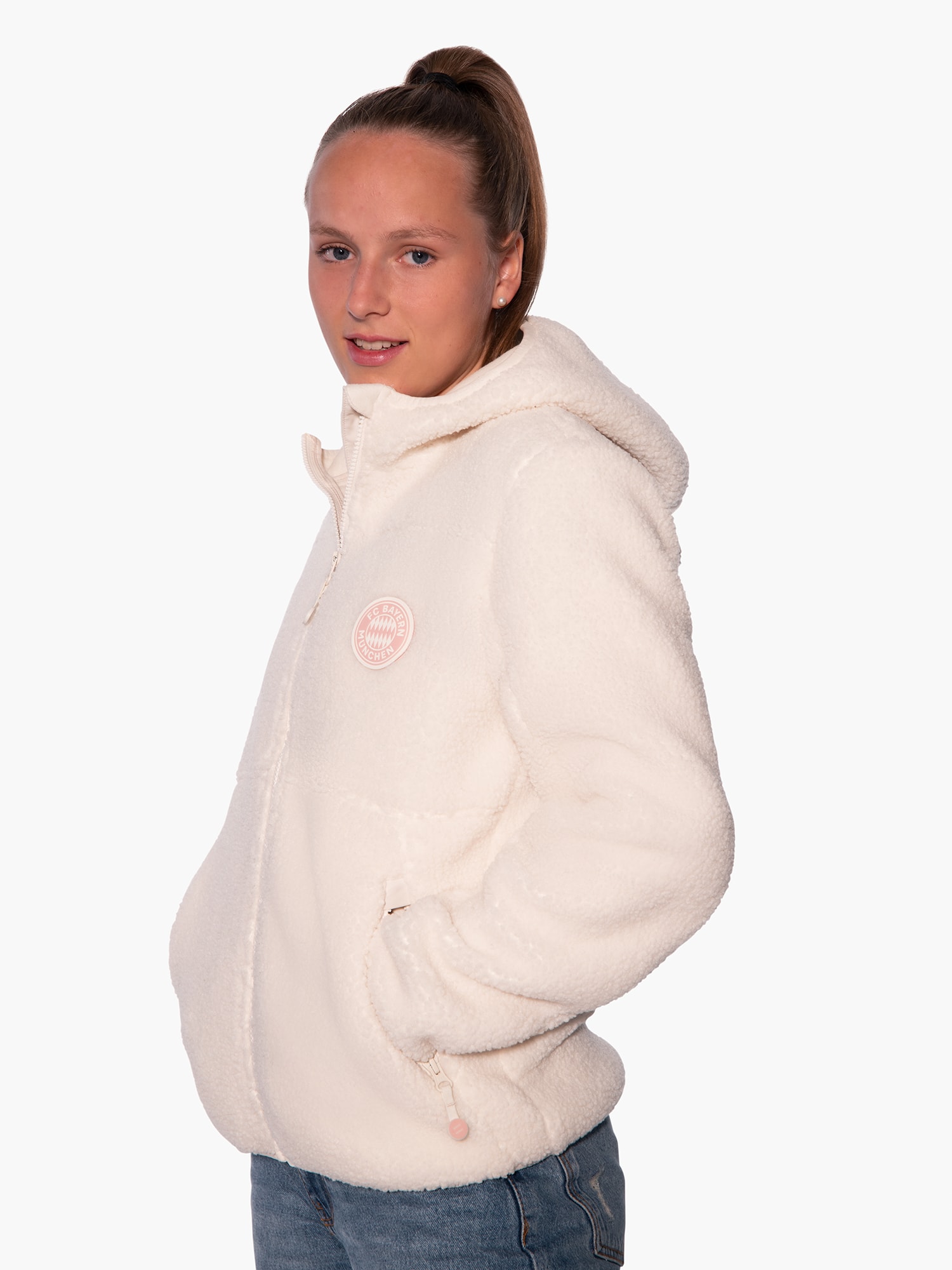 Damen Teddy Fleecejacke weiß | Offizieller FC Bayern Store