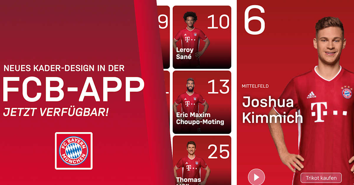 New squad overview on the FC Bayern App