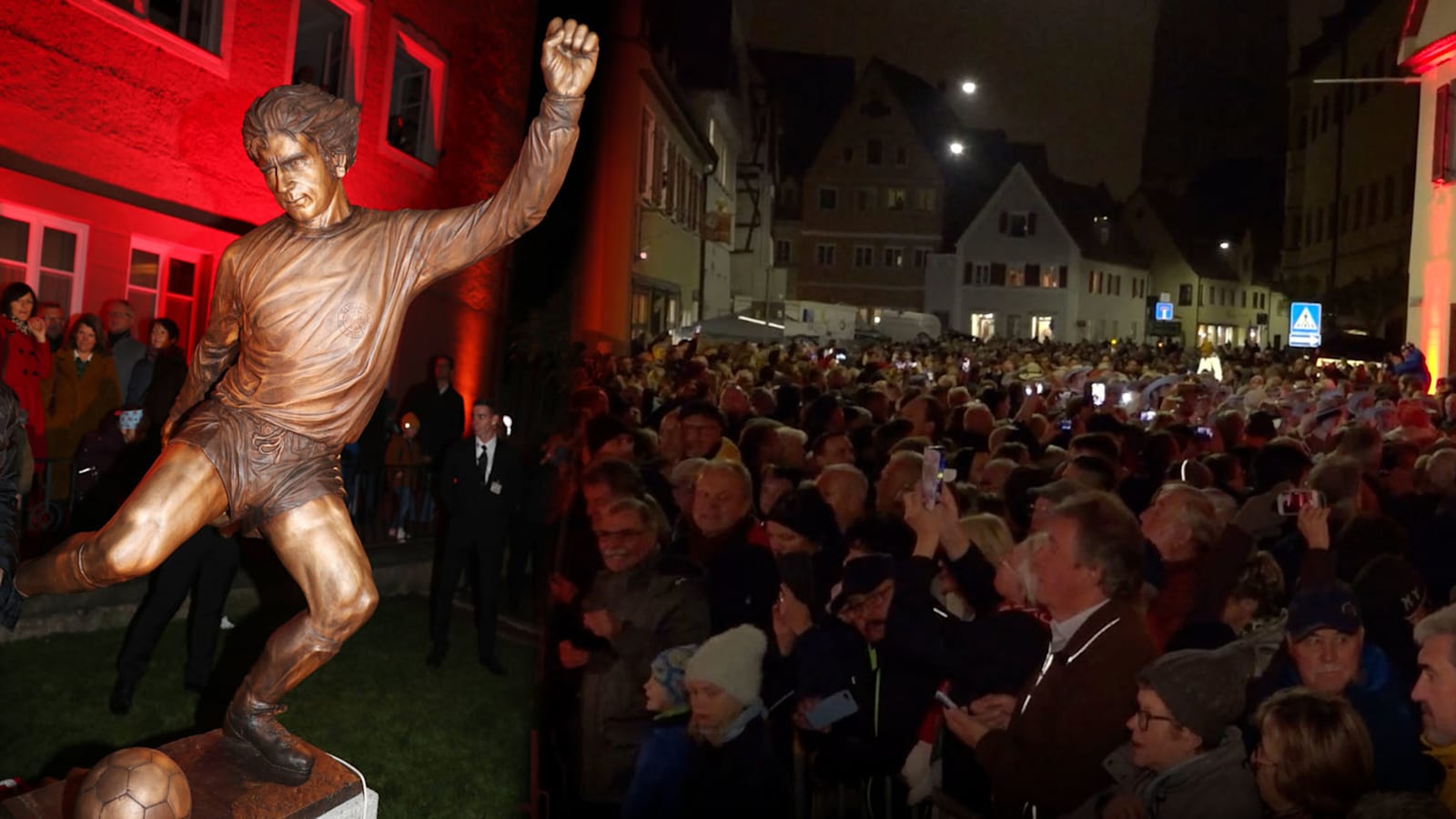 Video: Statue von FC Bayern-Legende Gerd Müller in Nördlingen errichtet