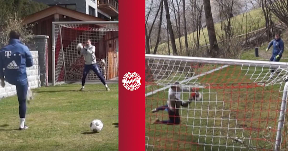Manuel Neuer in goalkeeper training in his own garden