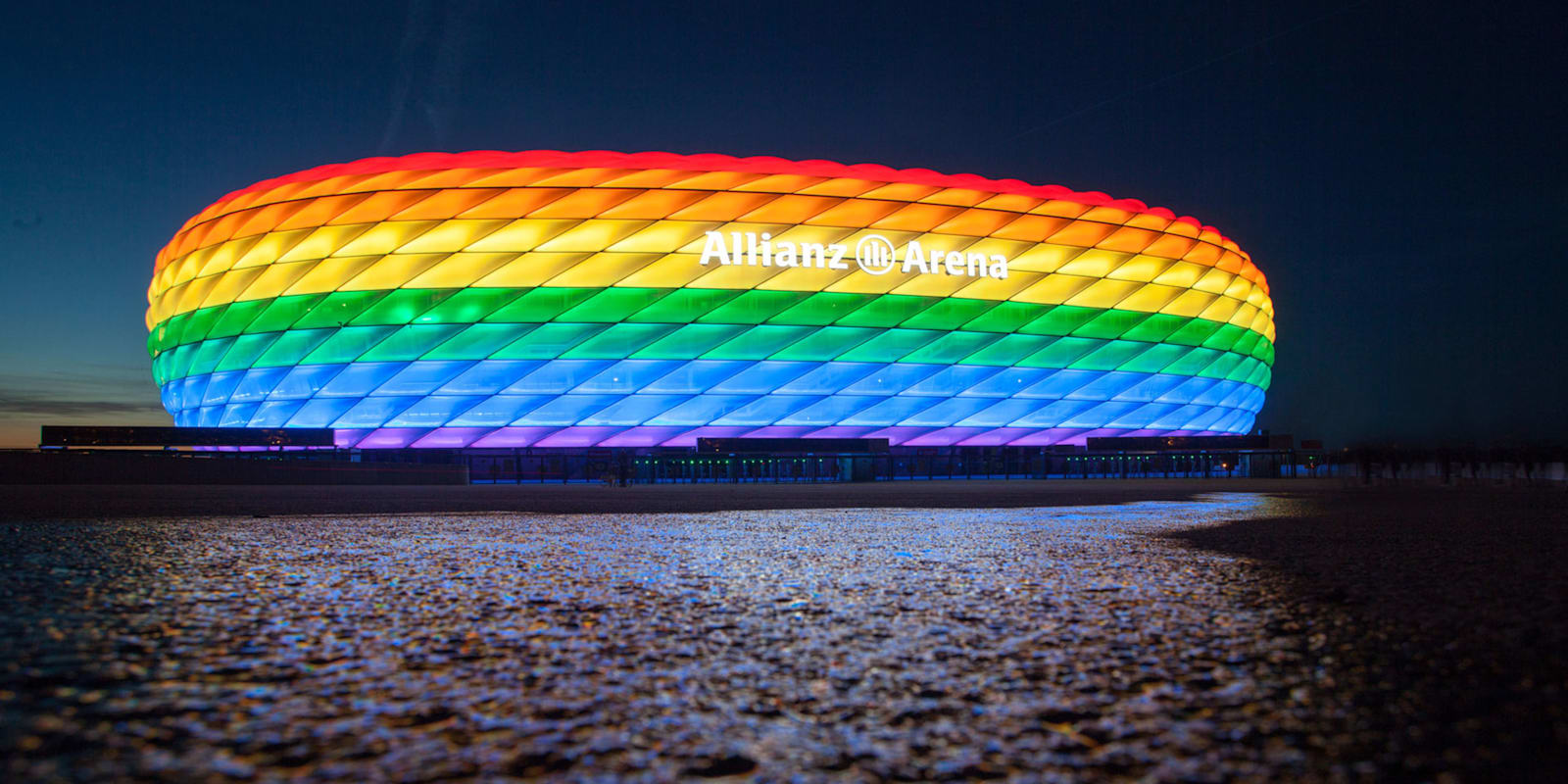 Another pro-diversity sign by FC Bayern - Allianz Arena in rainbow colours